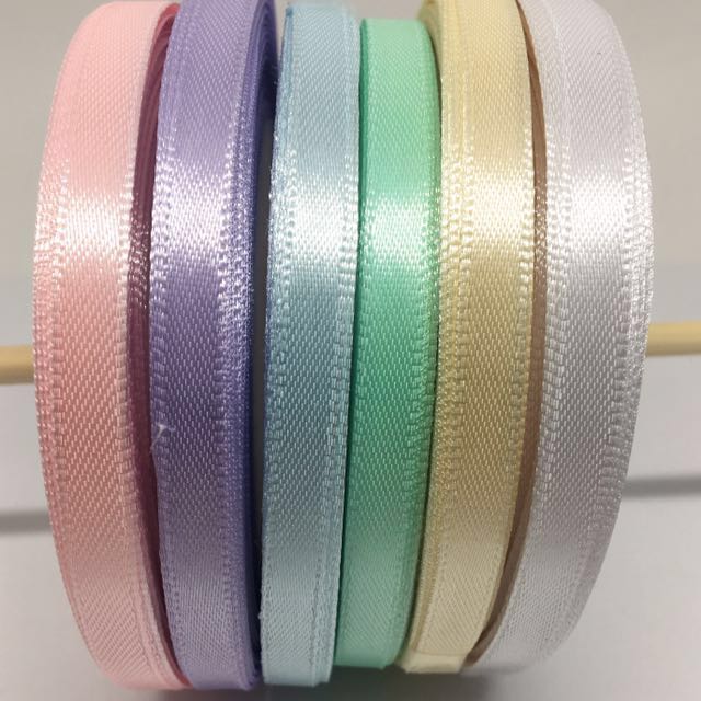 Rainbow Pastels Double Sided Faced Satin Polyester Ribbons 6mm Wide DIY ...