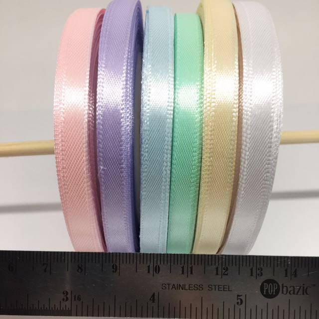 Rainbow Pastels Double Sided Faced Satin Polyester Ribbons 6mm Wide DIY ...