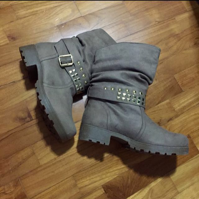 New* Brown Rugged Boots with metal studs, Women's Fashion, Footwear ...