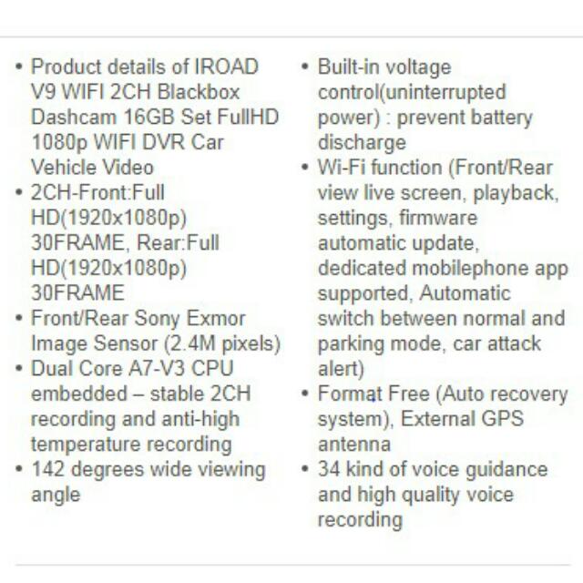 iRoad V9 Wifi Blackbox Dashcam, Car Accessories on Carousell