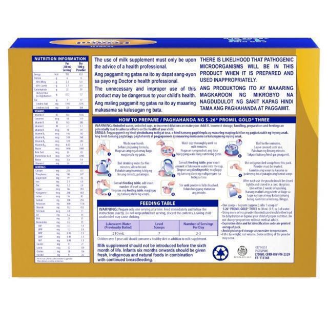 Wyeth® S-26 PROMIL GOLD® THREE Milk Supplement for Kids 1-3 Years Old, 4 Bags x 450g in Box, 1 ...