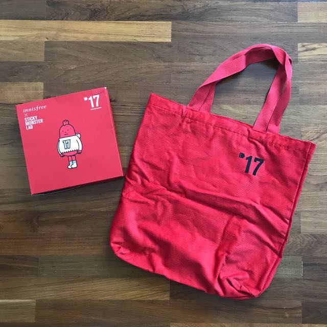 Red Innisfree X Sticky Monster Lab Tote Bag, Women's Fashion, Bags ...