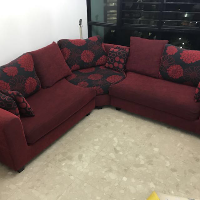 L-shape Red Sofa, Furniture & Home Living, Furniture, Sofas on Carousell