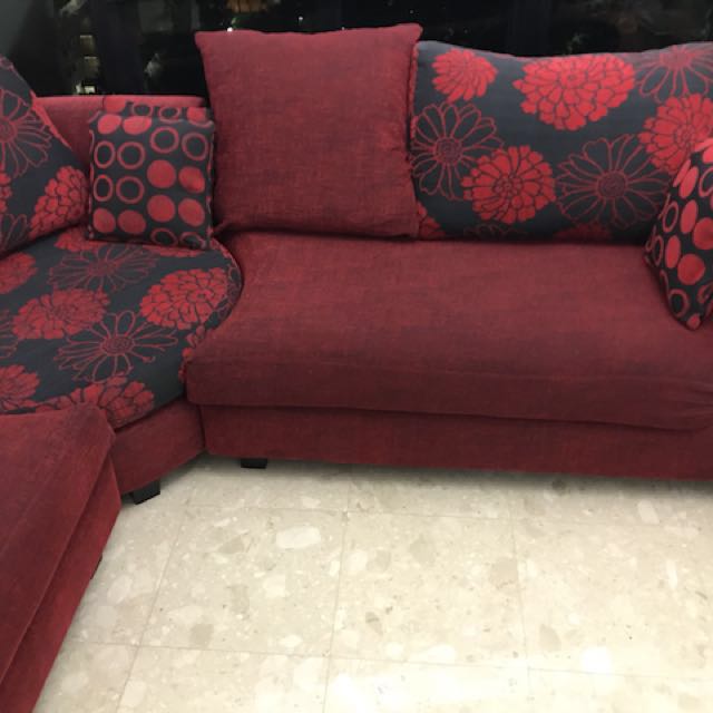L-shape Red Sofa, Furniture & Home Living, Furniture, Sofas on Carousell