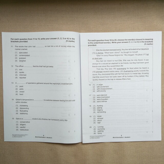 PSLE English Mock Examinations Paper 2, Hobbies & Toys, Books ...