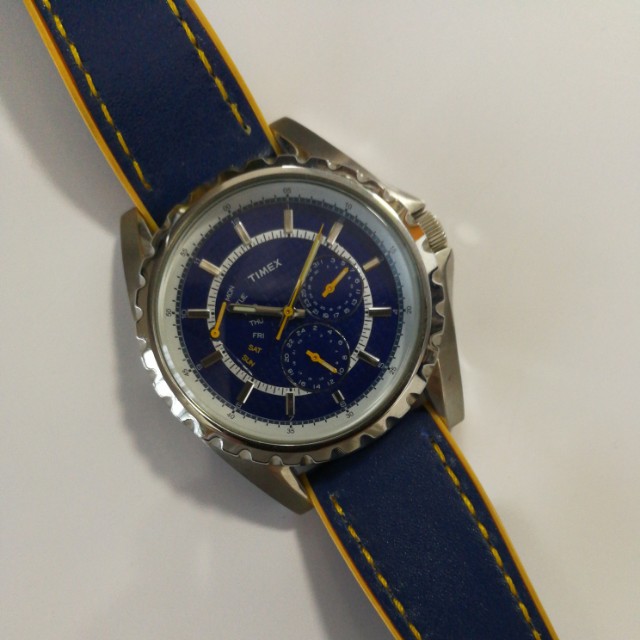 Timex TX T2N111 Retrograde Blue / Yellow leather Watch, Mobile Phones ...