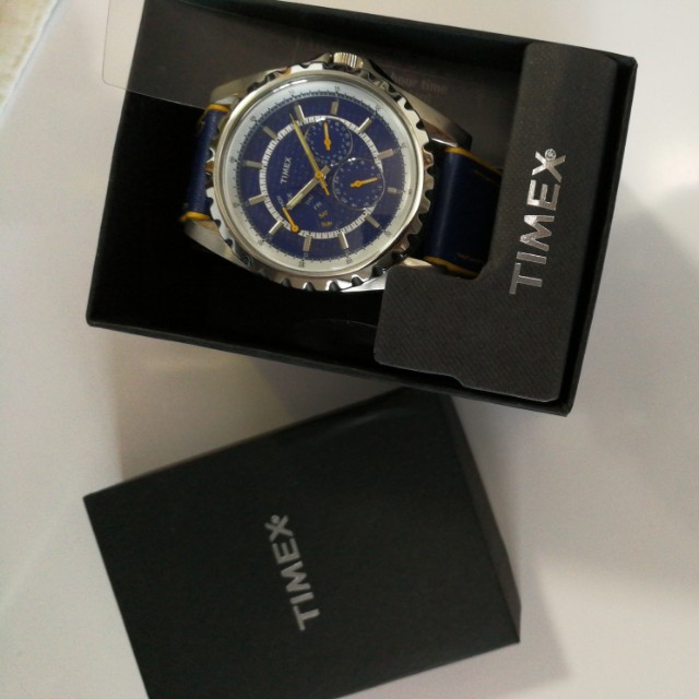 Timex TX T2N111 Retrograde Blue / Yellow leather Watch, Mobile Phones ...