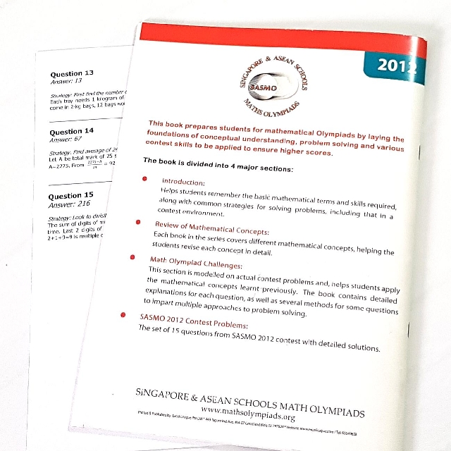 P3 P4 Singapore & Asean Schools Math Olympiads 2012 SASMO, Hobbies ...