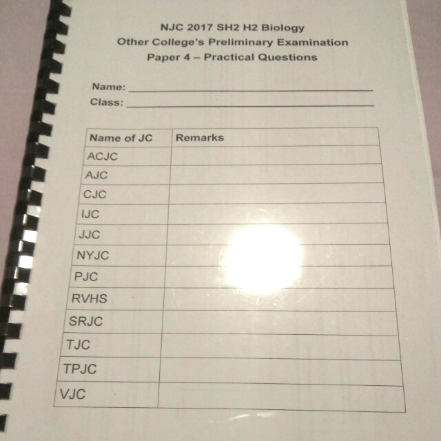 [H2 BIOLOGY] Practical Paper 4 Preliminary Examination Question Package ...