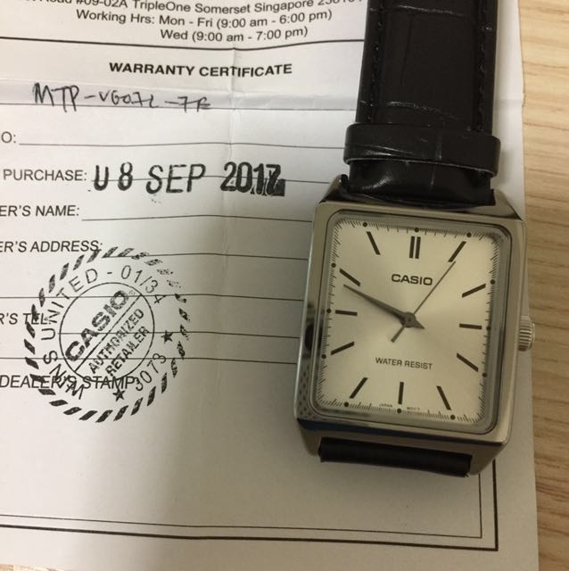 Casio white dial square dress watch MTP-V007L-7F, Men's Fashion ...