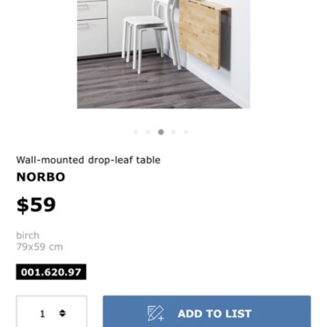IKEA NORBO drop leaf table, Furniture & Home Living, Furniture, Tables ...