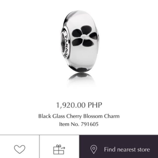 PANDORA Black Cherry Blossom Murano Charm, Women's Fashion, Jewelry ...