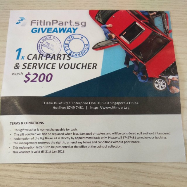 Car parts service voucher (Half price!!!!), Tickets & Vouchers ...