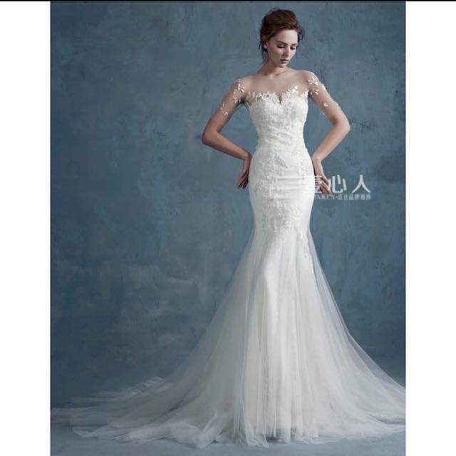 Belt Corset White Wedding Gown (with 3m white vein), Women's Fashion ...