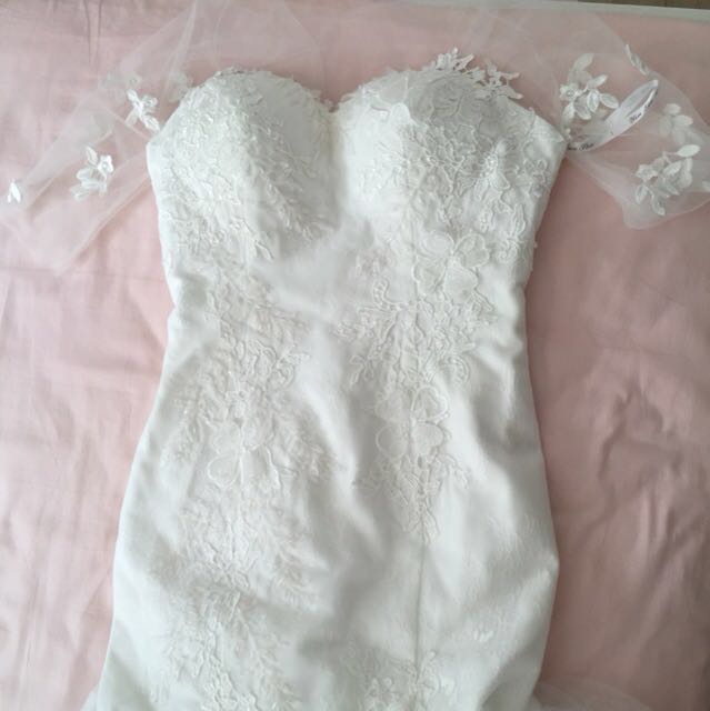 Belt Corset White Wedding Gown (with 3m white vein), Women's Fashion ...
