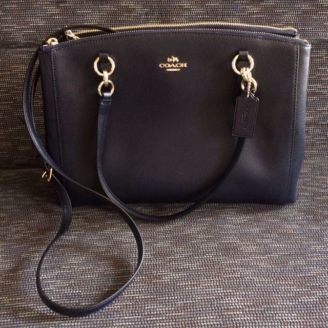 Original Coach Leather Bag with Shoulder Strap - Navy Blue, Women's ...