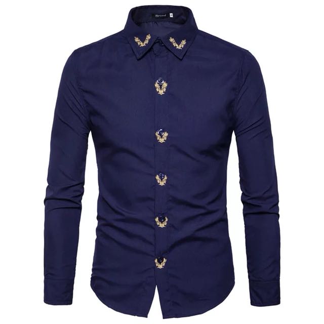 Gold Details Men's Long Sleeve Formal Button Up Shirt [PO], Men's ...