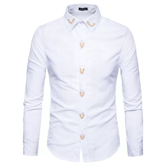 Gold Details Men's Long Sleeve Formal Button Up Shirt [PO], Men's ...