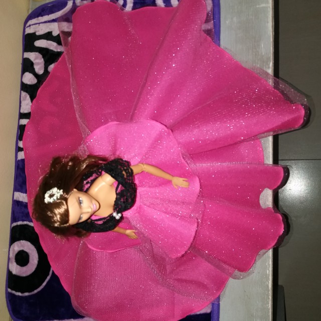 Glittered Hot Pink Long Trail Barbie Gown, Babies & Kids, Infant ...