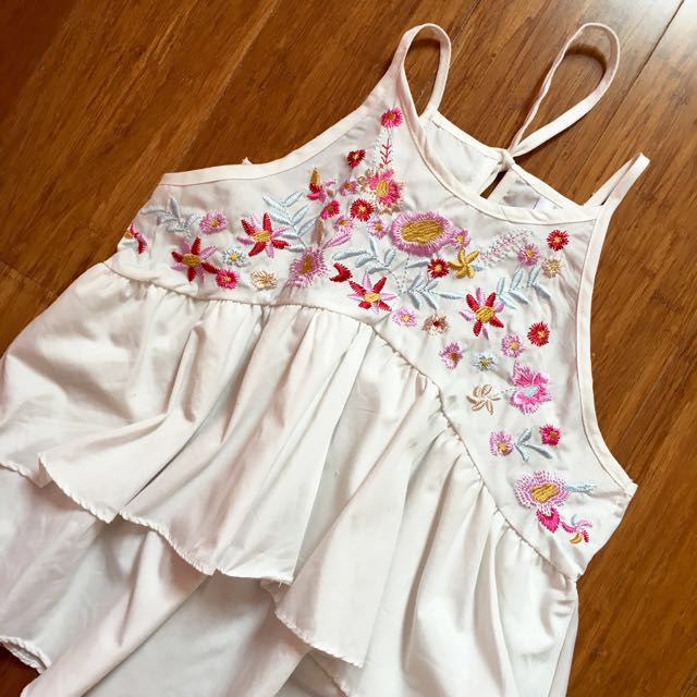 Flower Embroidered Halter Top, Women's Fashion, Tops, Blouses on Carousell