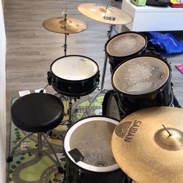 Full Set Pearl Target 5-Piece Drum Kit with Cymbals, Hobbies & Toys ...