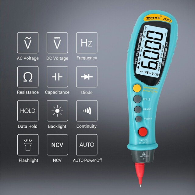 Multimeter multitester avometer autorange pen type ZOYI ZT203, Barang ...
