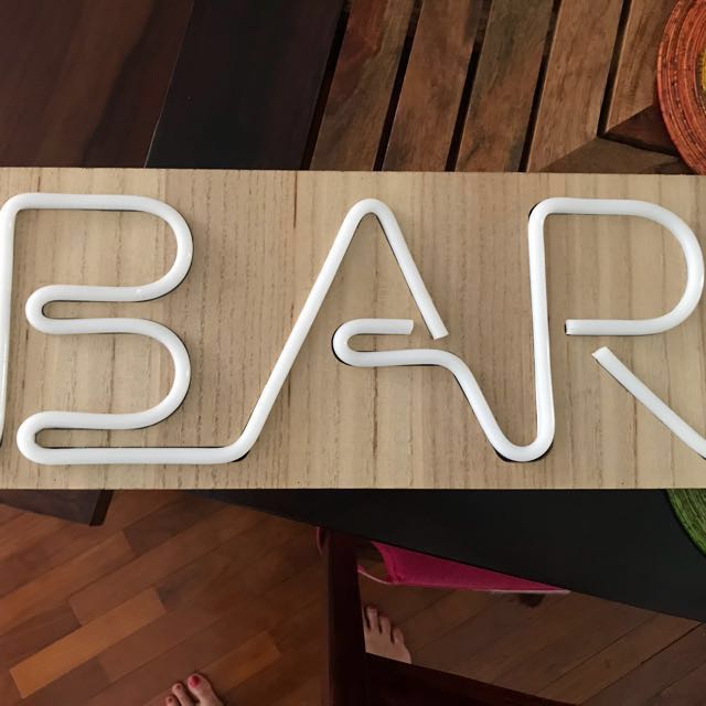 Bar neon sign - wooden base in great condition , Furniture & Home ...