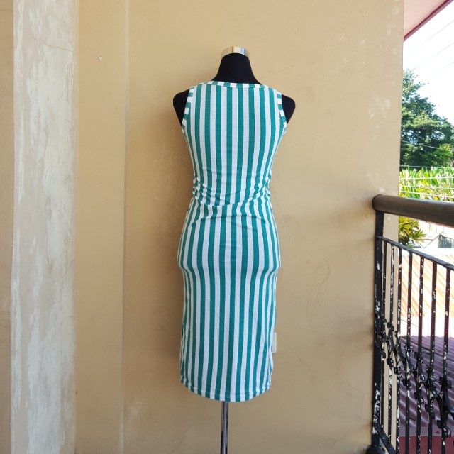 Vertical lines Midi Bodycon Dress, Women's Fashion, Dresses & Sets ...