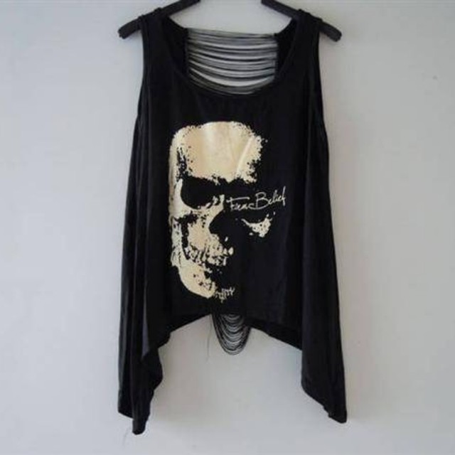 Sexy Punk Rock Skull Bareback Tank Top, Women's Fashion, Tops ...