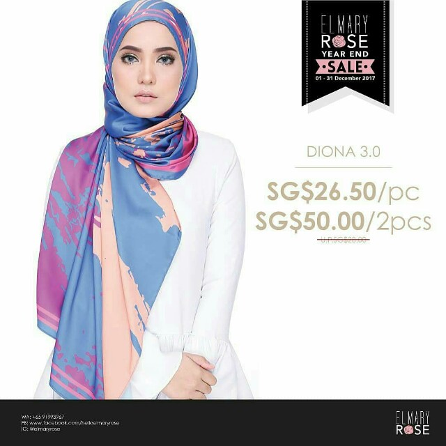 Instock: Diona 3.0 Long Shawl 01 Azure Blue, Women's Fashion, Muslimah ...