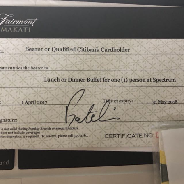 Fairmont spectrum buffet, Tickets & Vouchers, Store Credits on Carousell