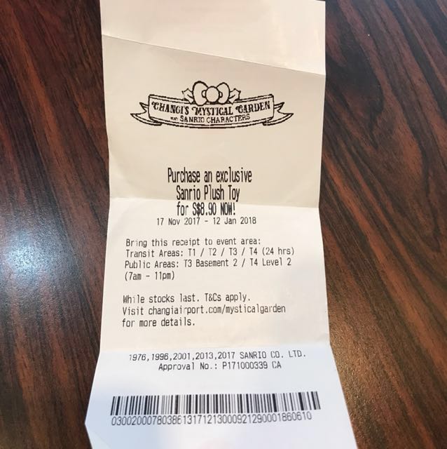 Changi Airport Sanrio Receipt, Tickets & Vouchers, Vouchers on Carousell