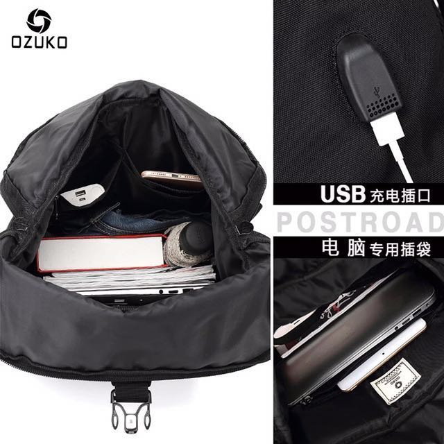 BN Ozuko Black Everyday Travel Backpack with USB Charging Port, Men's ...
