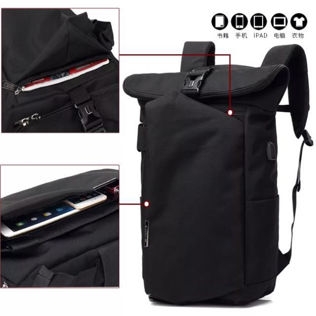 BN Ozuko Black Everyday Travel Backpack with USB Charging Port, Men's ...