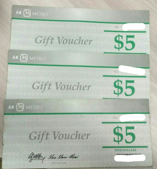 METRO SHOPPERS CHEQUE $130, METRO GIFT VOUCHER $45, TAKASHIMAYA GIFT ...