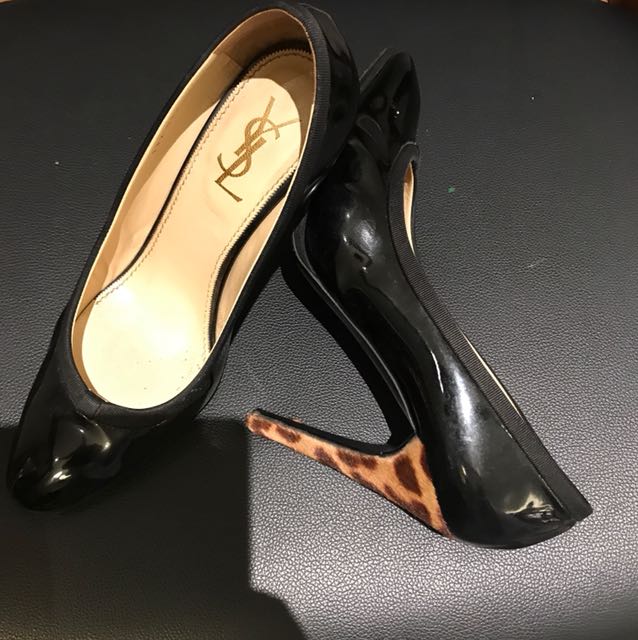 YSL original black patent leopard heel, Women's Fashion, Footwear ...