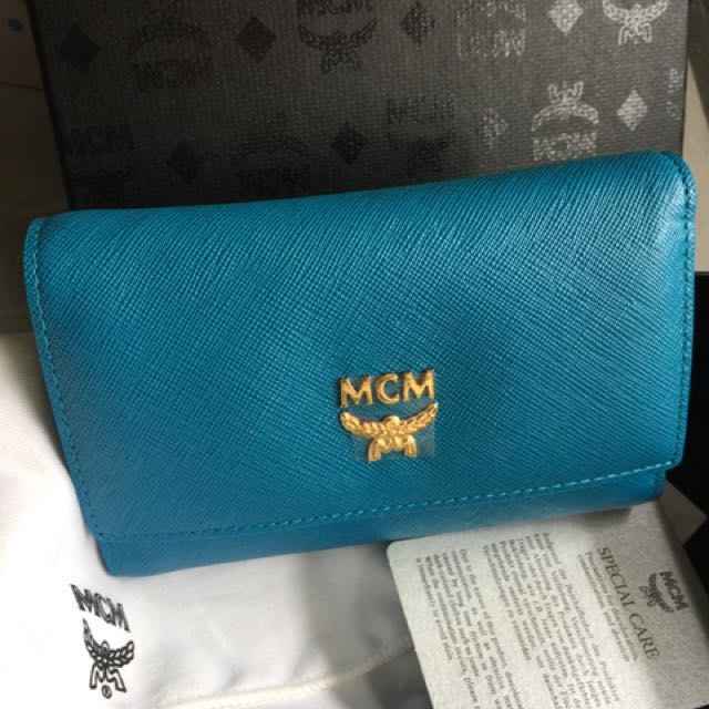 MCM Trifold Wallet Blue, Luxury, Bags & Wallets on Carousell