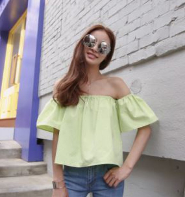 Lime off shoulder, Women's Fashion, Tops, Sleeveless on Carousell