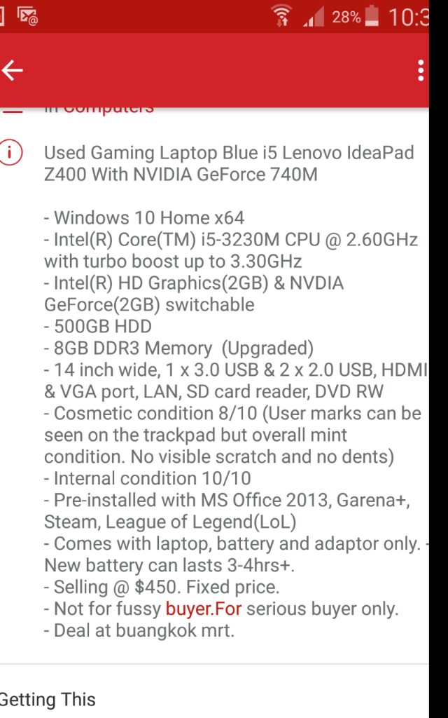 Used gaming laptop blue i5 lenovo ideapad Z400 with NVIDIA GEFORCE 740M ...