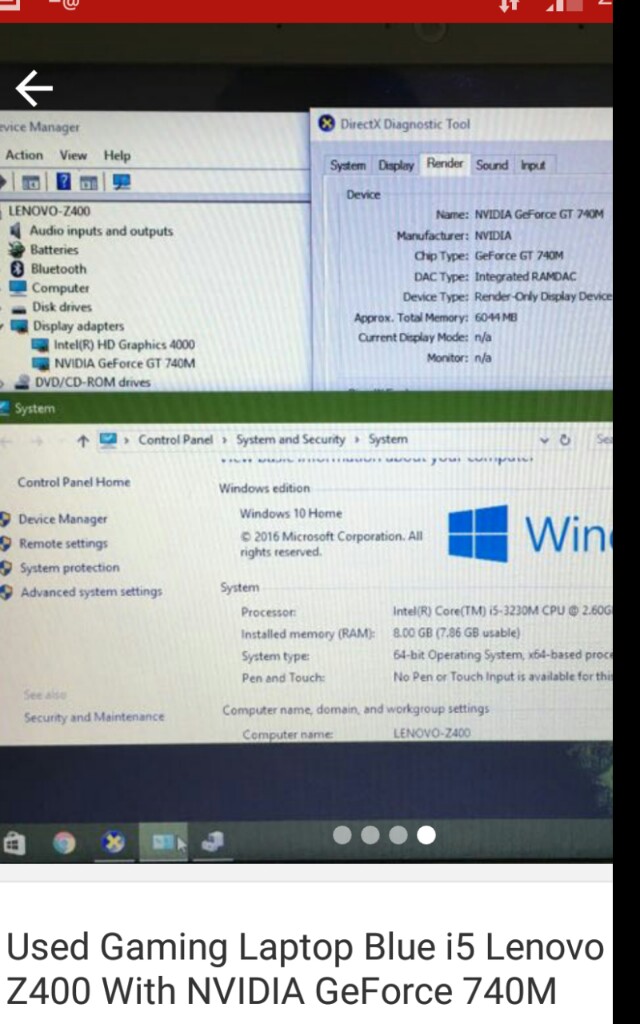 Used gaming laptop blue i5 lenovo ideapad Z400 with NVIDIA GEFORCE 740M ...
