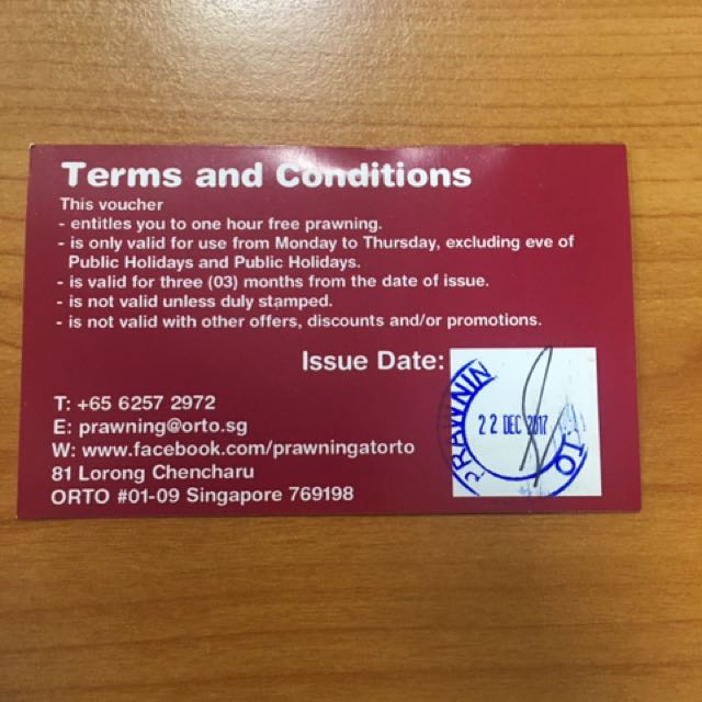 Prawning Orto 1 hr weekday prawn card on Carousell