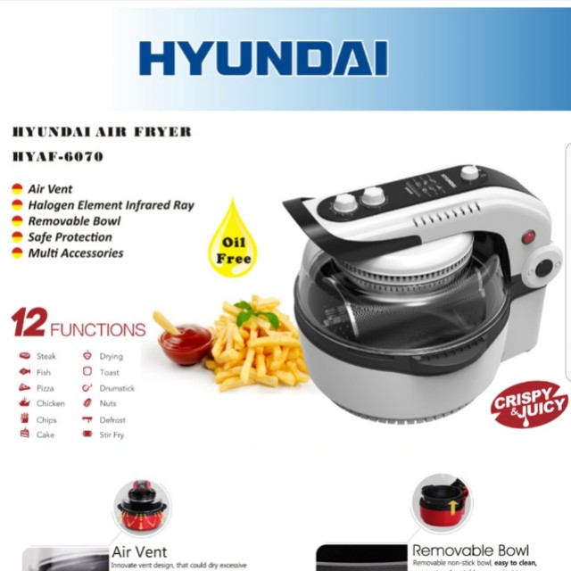 Hyundai Halogen Infrared Air Fryer AF6070, TV & Home Appliances ...