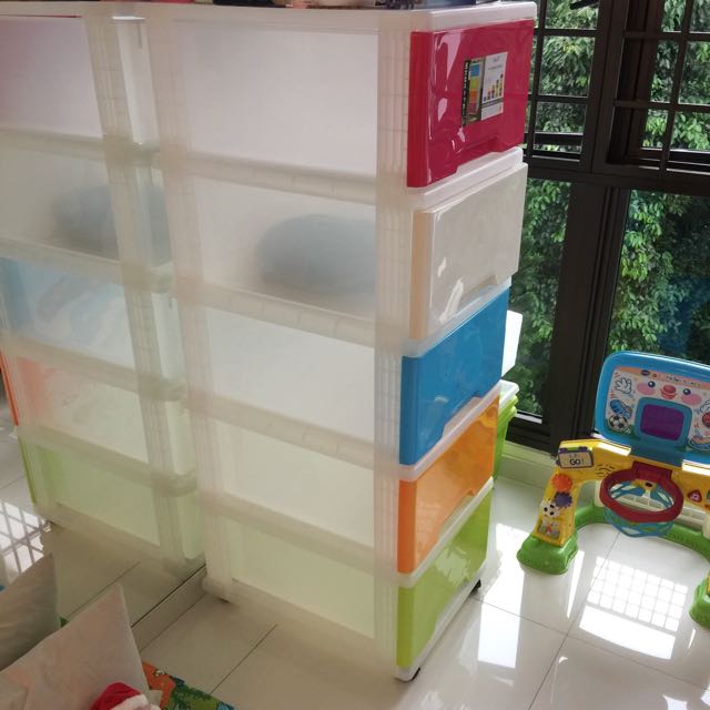 Japanese stackable storage boxes with wheels, Furniture & Home Living ...