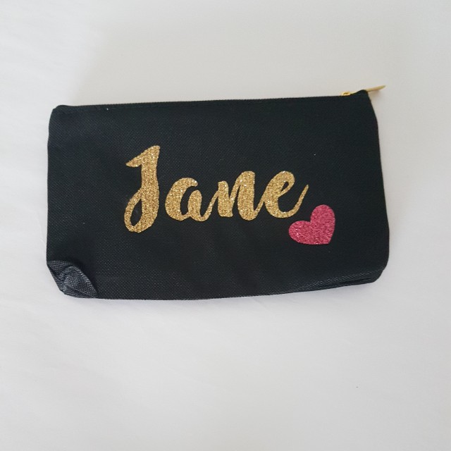 Personalised Pouch with glitter name (black), Women's Fashion, Bags ...