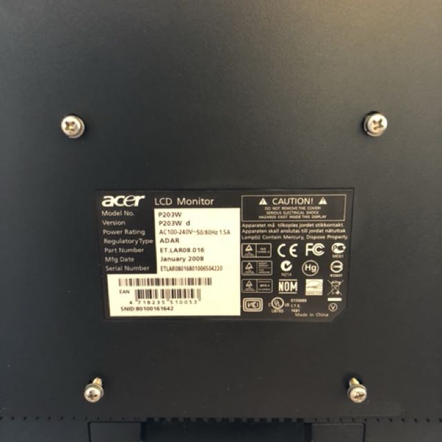 ACER P203W 20 inch CrystalBrite Widescreen Monitor, Computers & Tech ...