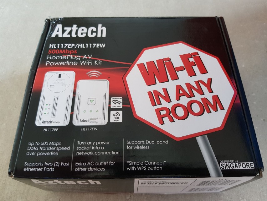 Aztech 500mbps Homeplug AV powerline Wi-Fi kit HL117EP/HL117EW ...
