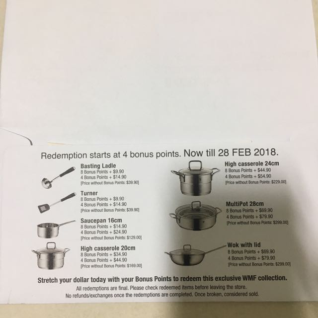 NTUC fairprice bonus points-WMF cookware redeem, Entertainment, Gift ...