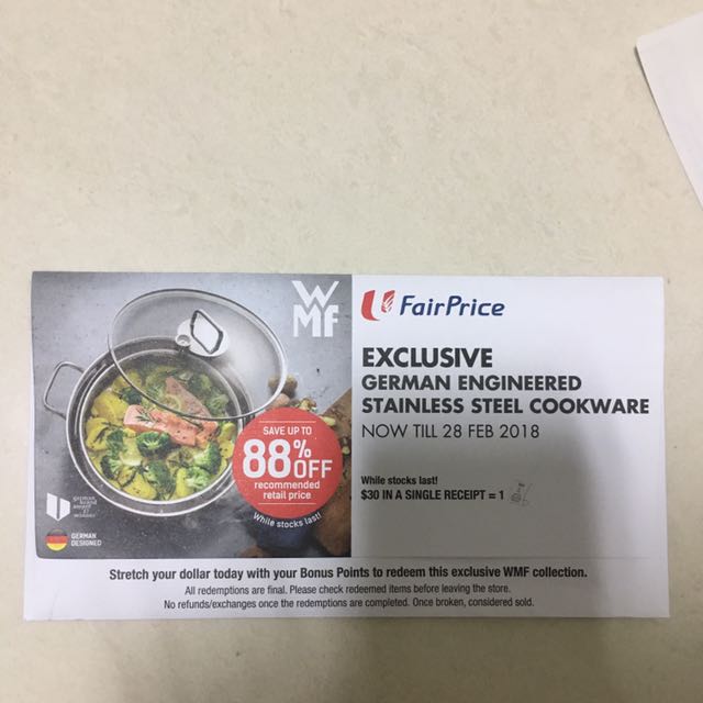 NTUC fairprice bonus points-WMF cookware redeem, Entertainment, Gift ...