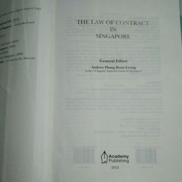 The Law of Contract in Singapore. Andrew Phang, gen ed., Hobbies & Toys ...