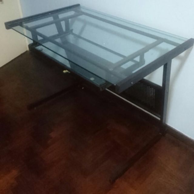 Glass top computer table, Furniture & Home Living, Furniture, Tables ...